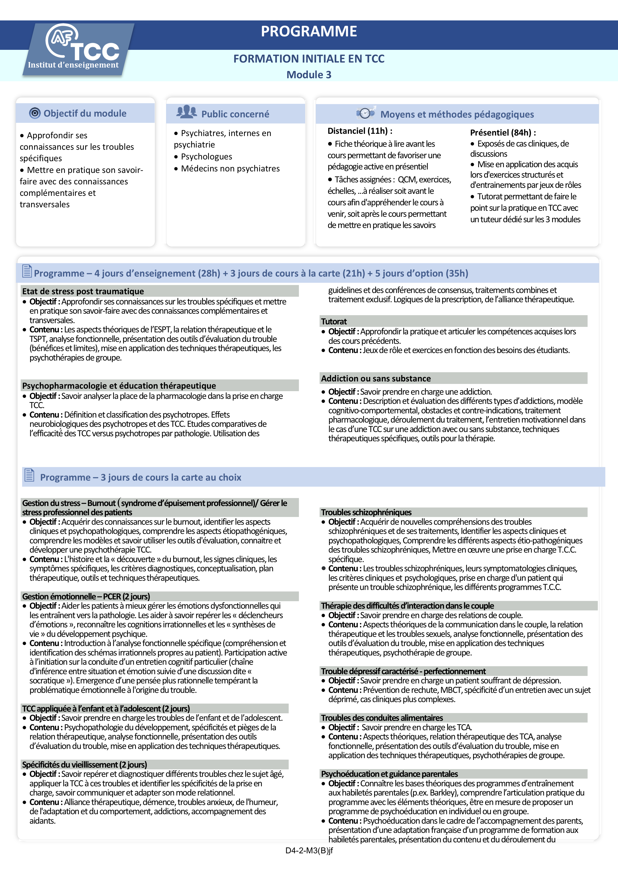 Présentation de la formation - Module 3 | AFTCC